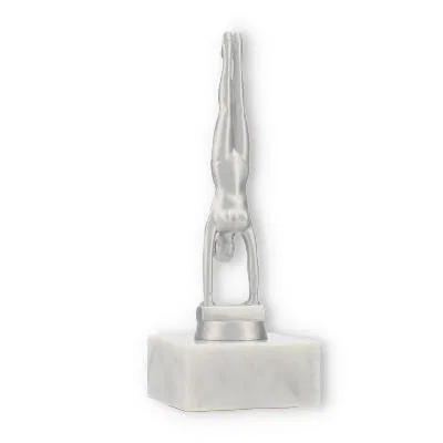 Trophy metal figure Gymnastics ladies silver metallic on white marble ...